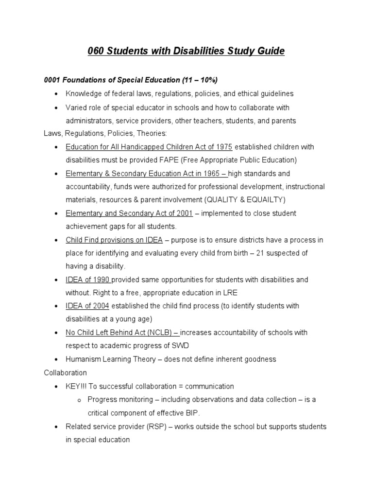 060 Students With Disabilities Study Guide | PDF | Special Education ...