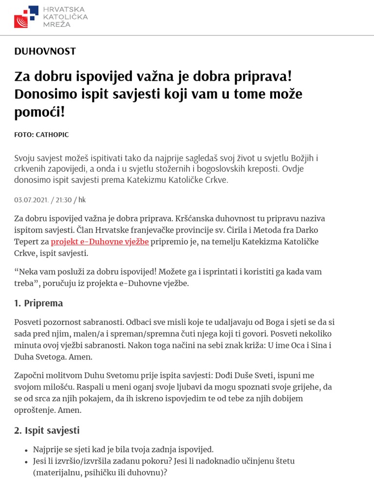 Za Dobru Ispovijed Važna Je Dobra Priprava! Donosimo Ispit Savjesti ...