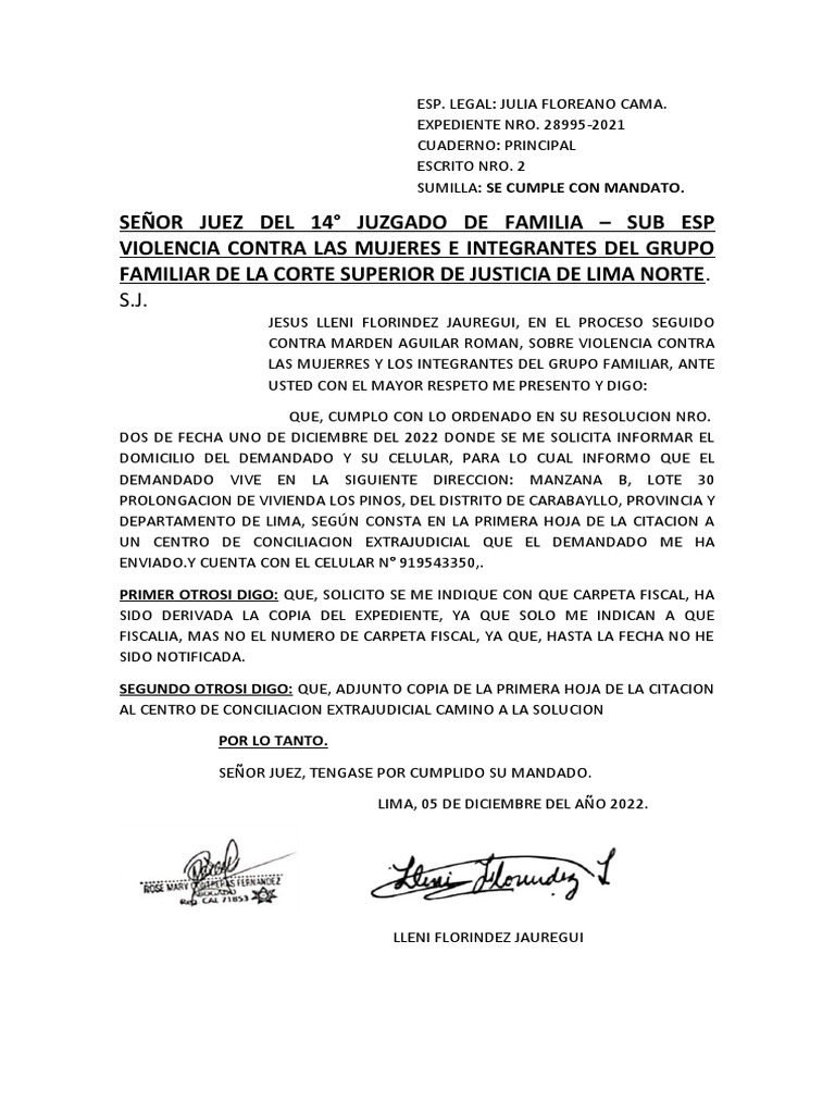 Se Cumple Con Mandato Lleni Florindez Exp. 28995-2021 | PDF