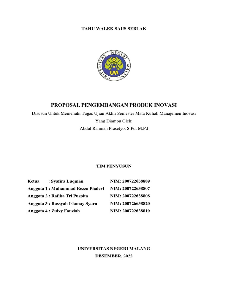 Proposal Pengembangan Produk Inovasi | PDF