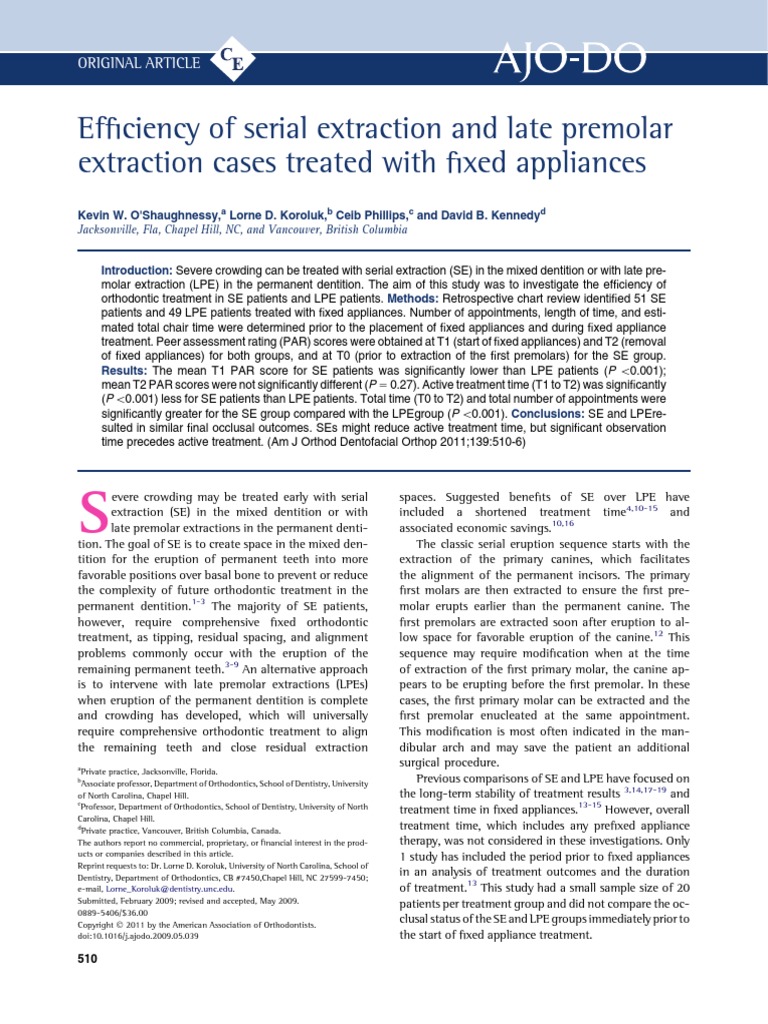 Ef Ficiency of Serial Extraction and Late Premolar Extraction Cases ...