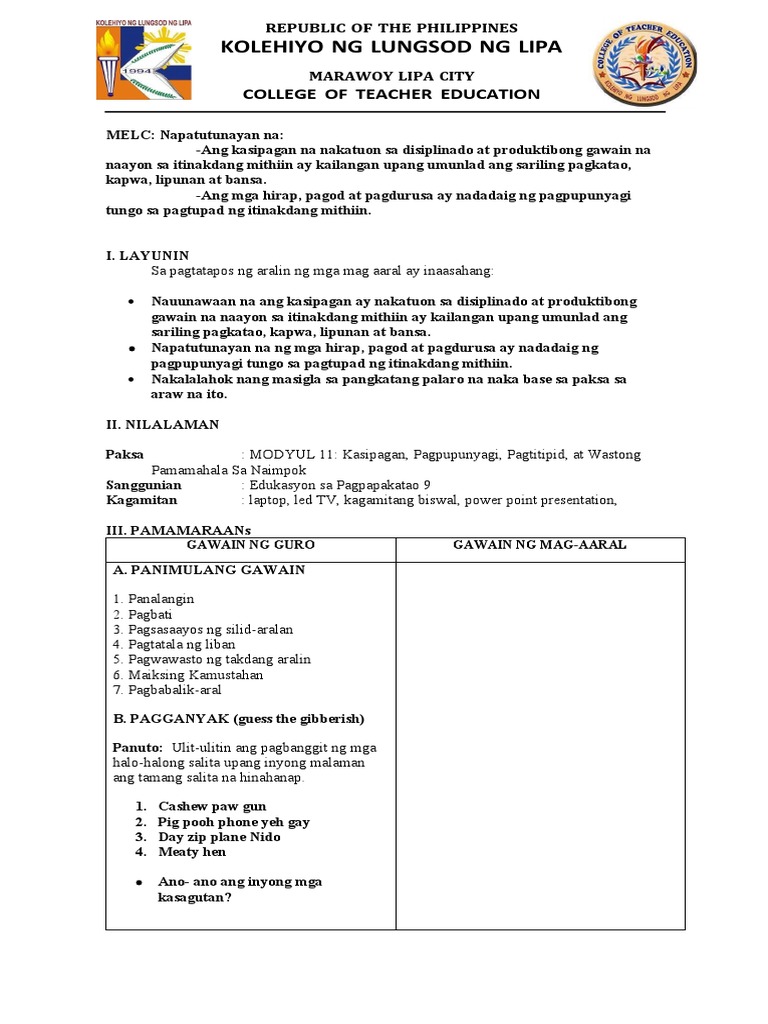 Kolehiyo NG Lungsod NG Lipa: College of Teacher Education | PDF