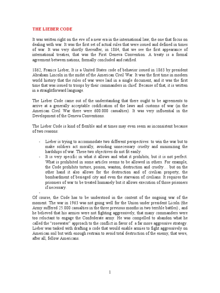 Lieber Code | PDF | Law Of War | Prisoner Of War