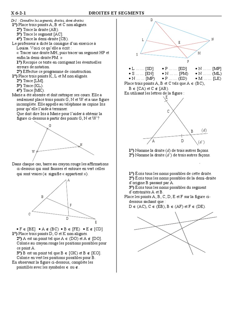 Exercices sur droites et segments 6ème | PDF | Méthodes et références ...