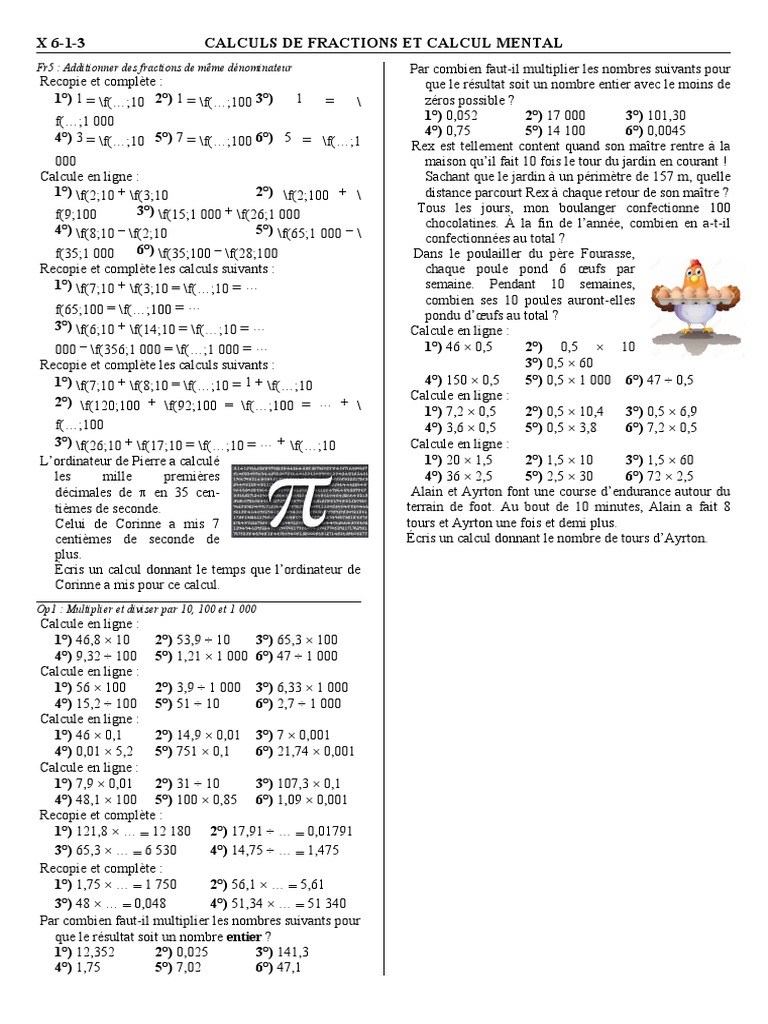 X 6-1-3 Calculs de Fractions Et Calcul Mental | PDF