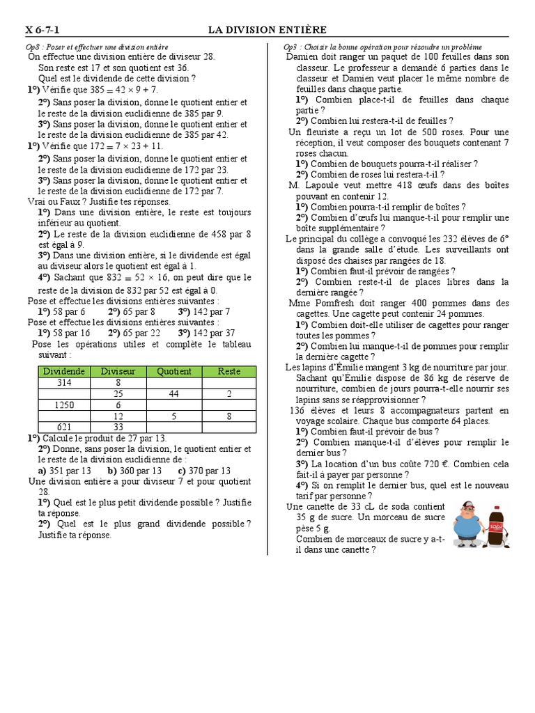 Exercices de Division Entière et Applications Pratiques | PDF ...
