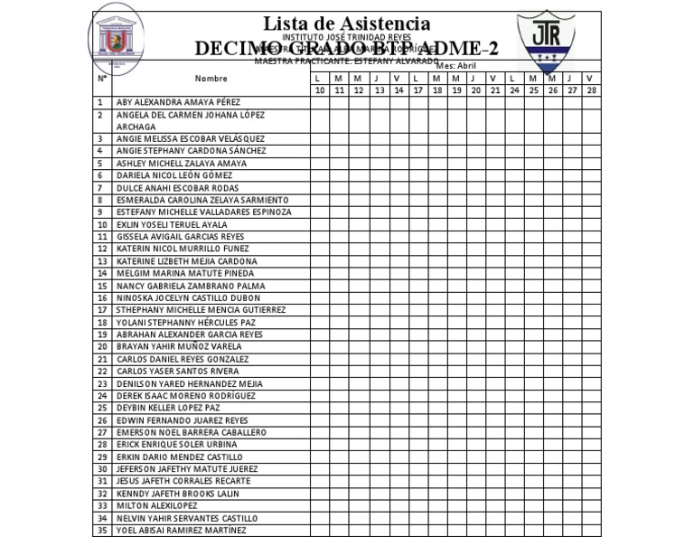 Lista de Asistencia Décimo Grado BTP | PDF