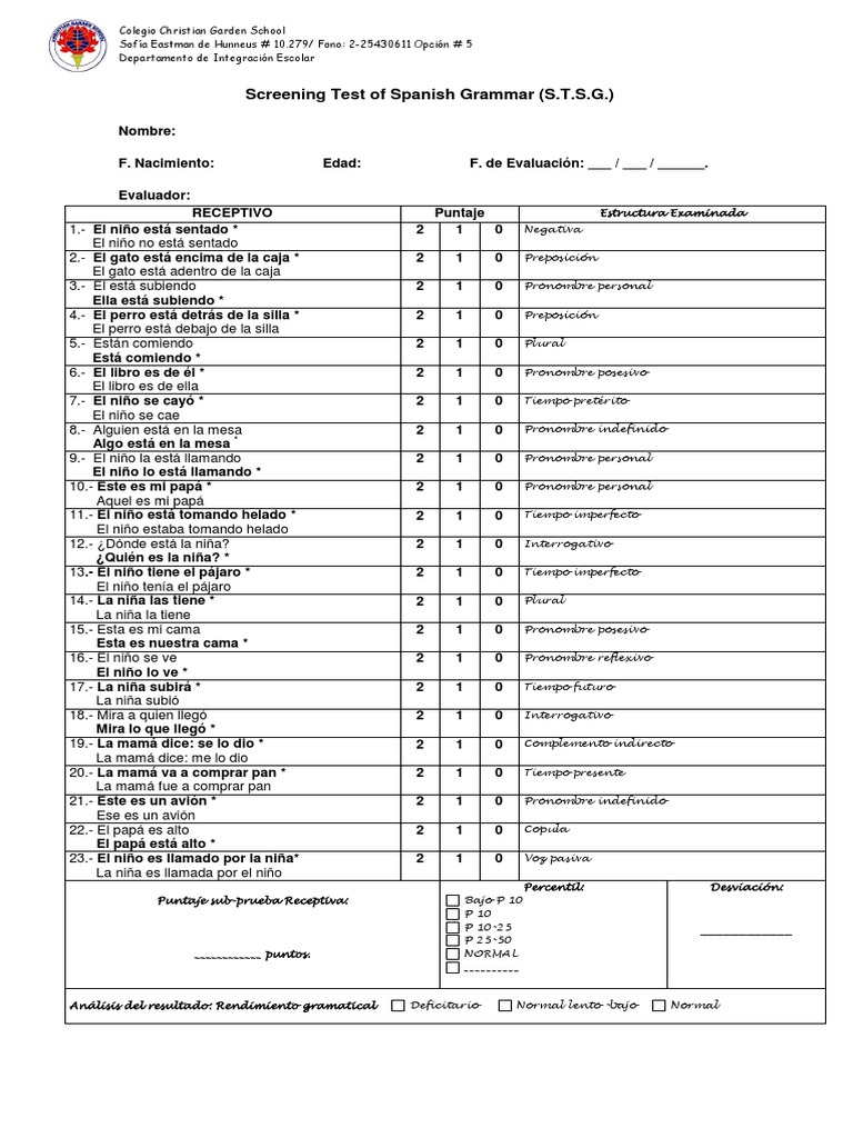 Screening Test of Spanish Grammar (S.T.S.G.) | PDF | Mecánica del ...