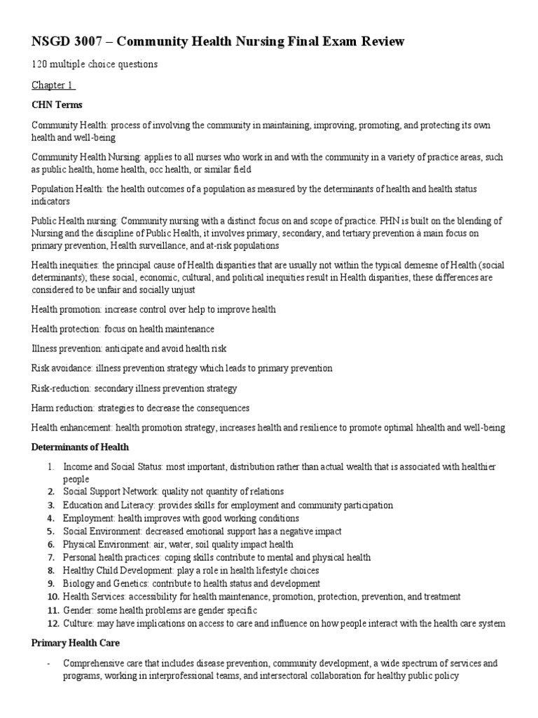 NSGD 3007 - Community Health Nursing Final Exam Review: 120 Multiple ...