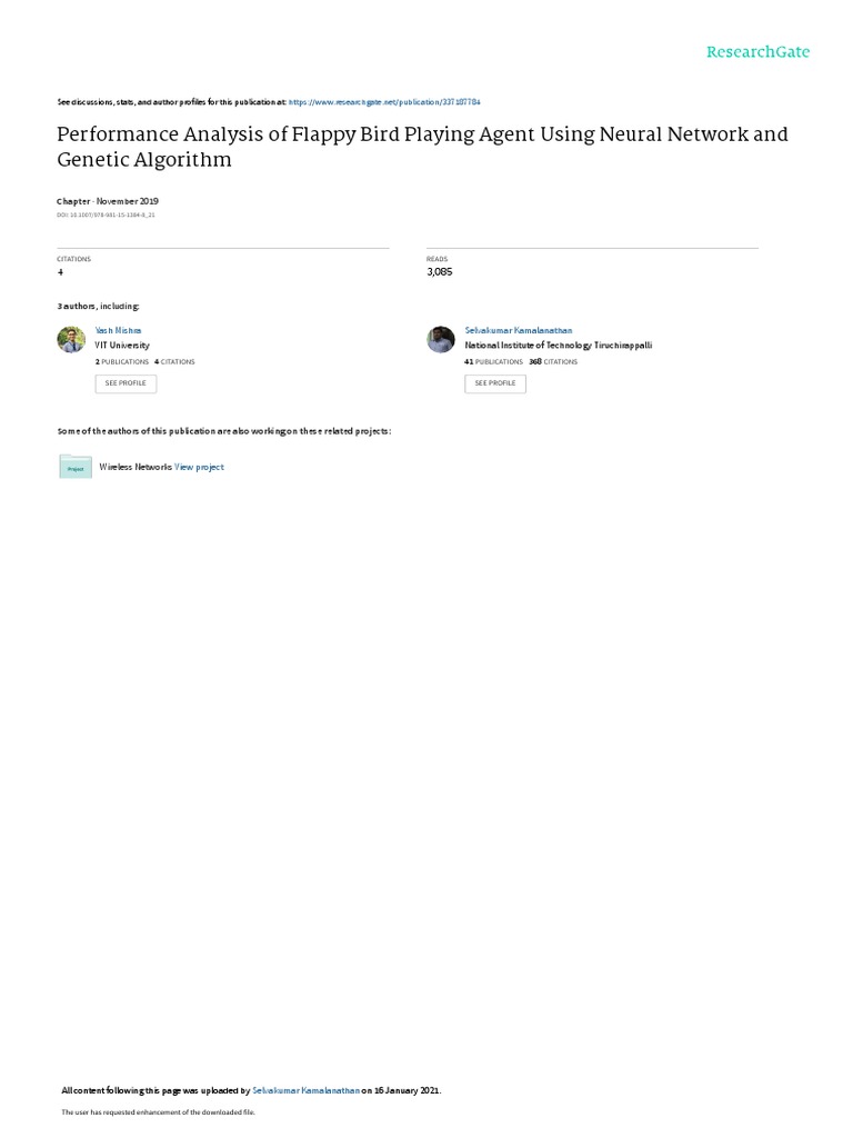 Performance Analysisof Flappy Bird Playing Agent Using Neural Networkand Genetic Algorithm | PDF ...