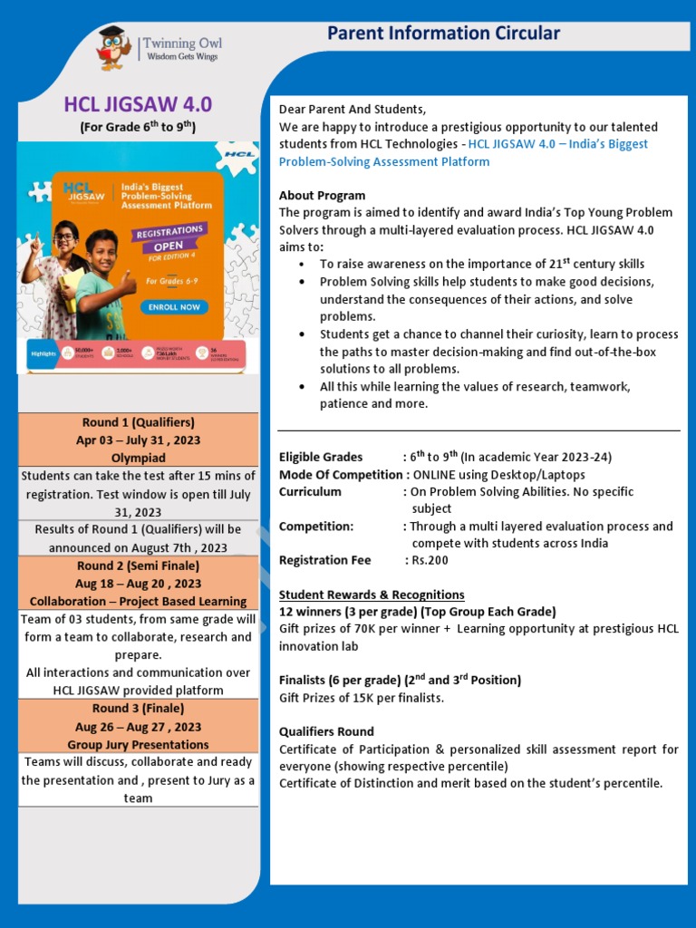 Parent Information Circular - HCL JIGSAW4.0 | PDF | Communication ...