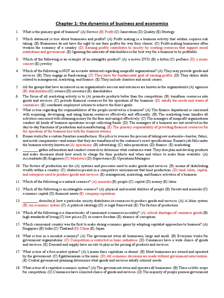Chapter 1 Sample Questions | PDF | Capitalism | Monopoly