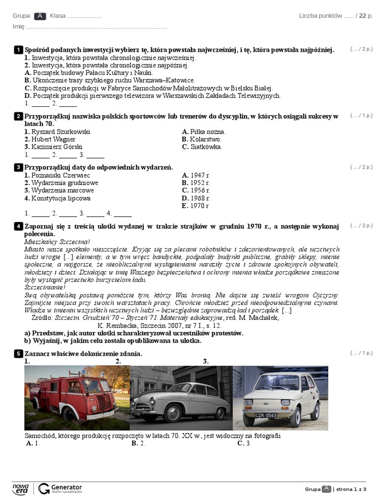 Gomułka I Czasy Gierka Kartkówka Nowa Era | PDF