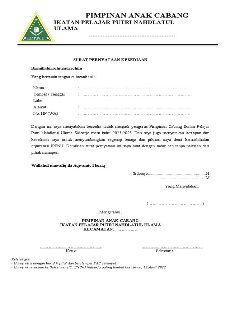 Contoh Surat Permohonan Delegasi Pengurus PC IPPNU | PDF Contoh Surat Permohonan Delegasi Pengurus PC IPPNU | PDF