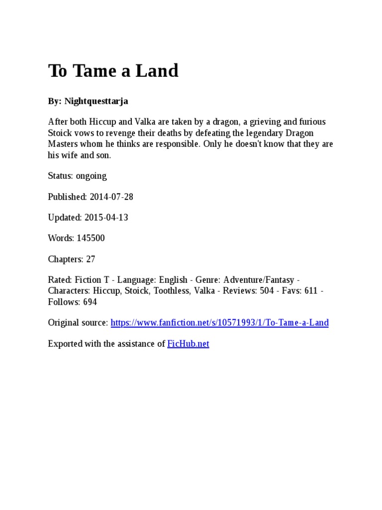 To Tame A Land by Nightquesttarja-C9tpcbwj | PDF | Dragon