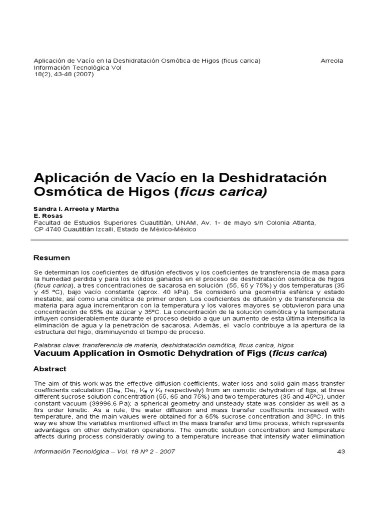 Vacuum Application in Osmotic Dehydration of Figs (ficus carica): Effective Diffusion ...