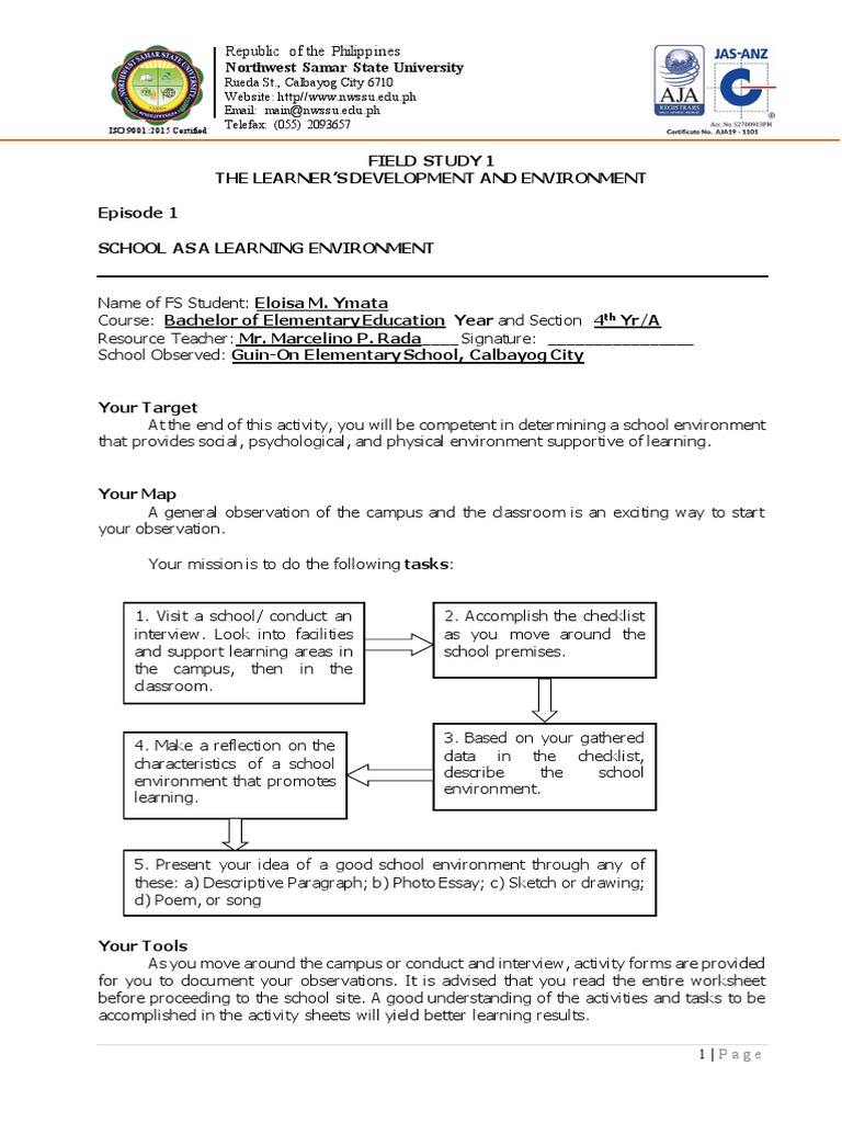 Field Study 1 Year 2020 | PDF | Classroom | Learning