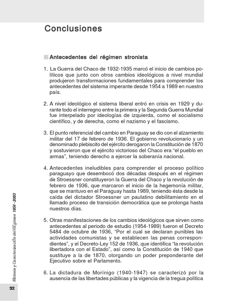 Conclusiones del Régimen Stroessner | PDF | Paraguay | Ciencias Políticas