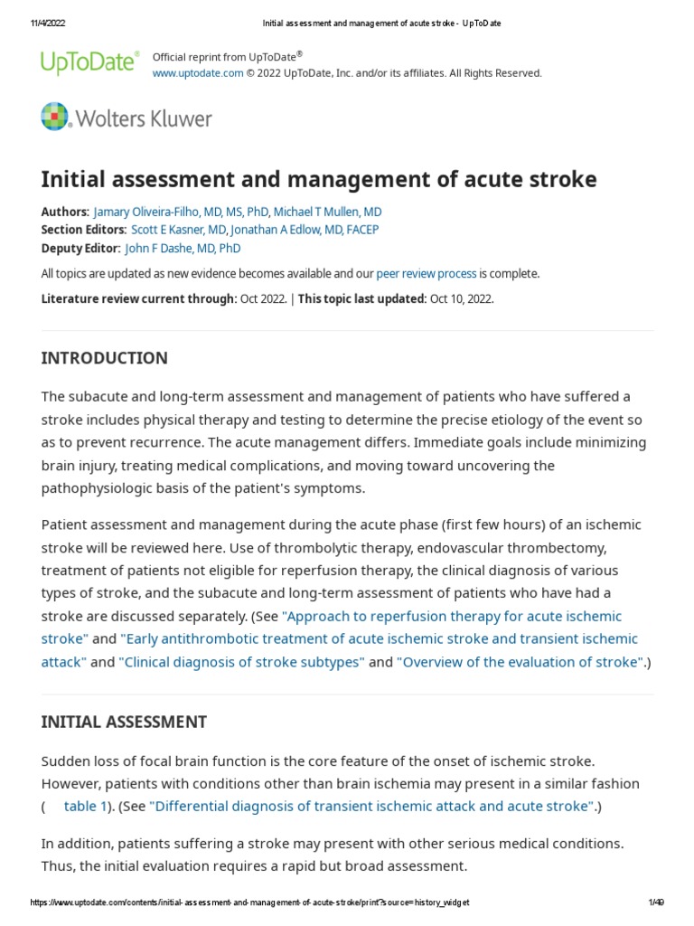 Initial Assessment and Management of Acute Stroke | PDF | Stroke ...