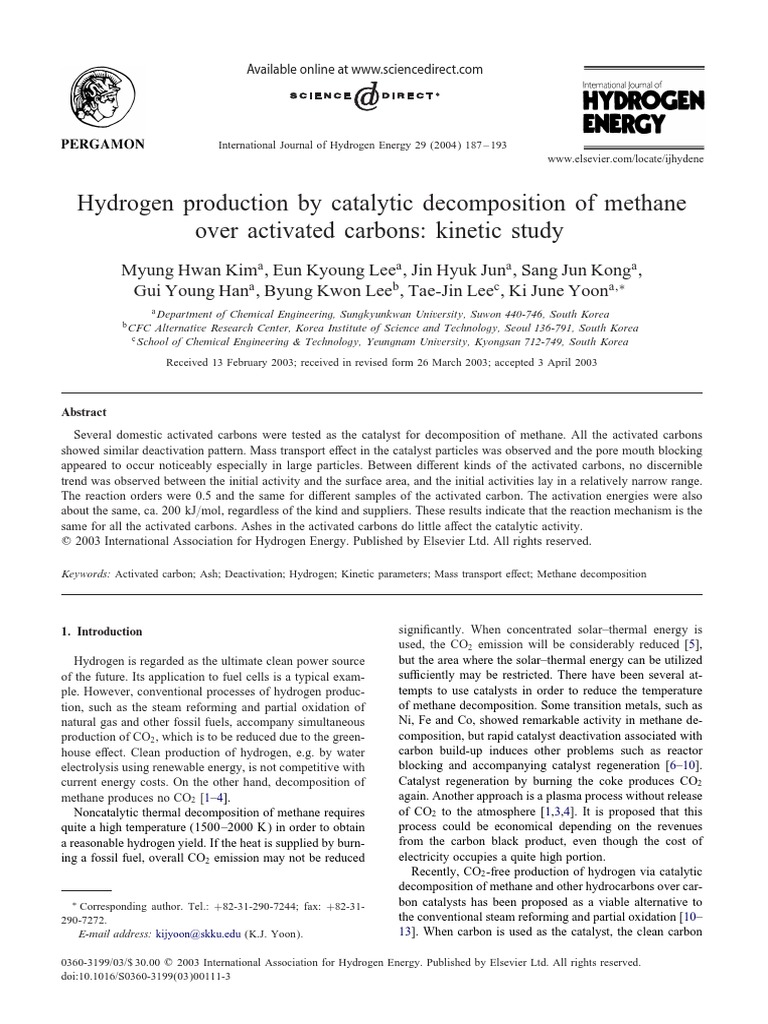 Kinetic Study of Hydrogen from Methane Decomposition | PDF | Reaction ...