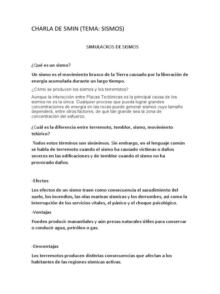 Charla de 5min (Tema: Sismos) | PDF | Temblores | Geofísica