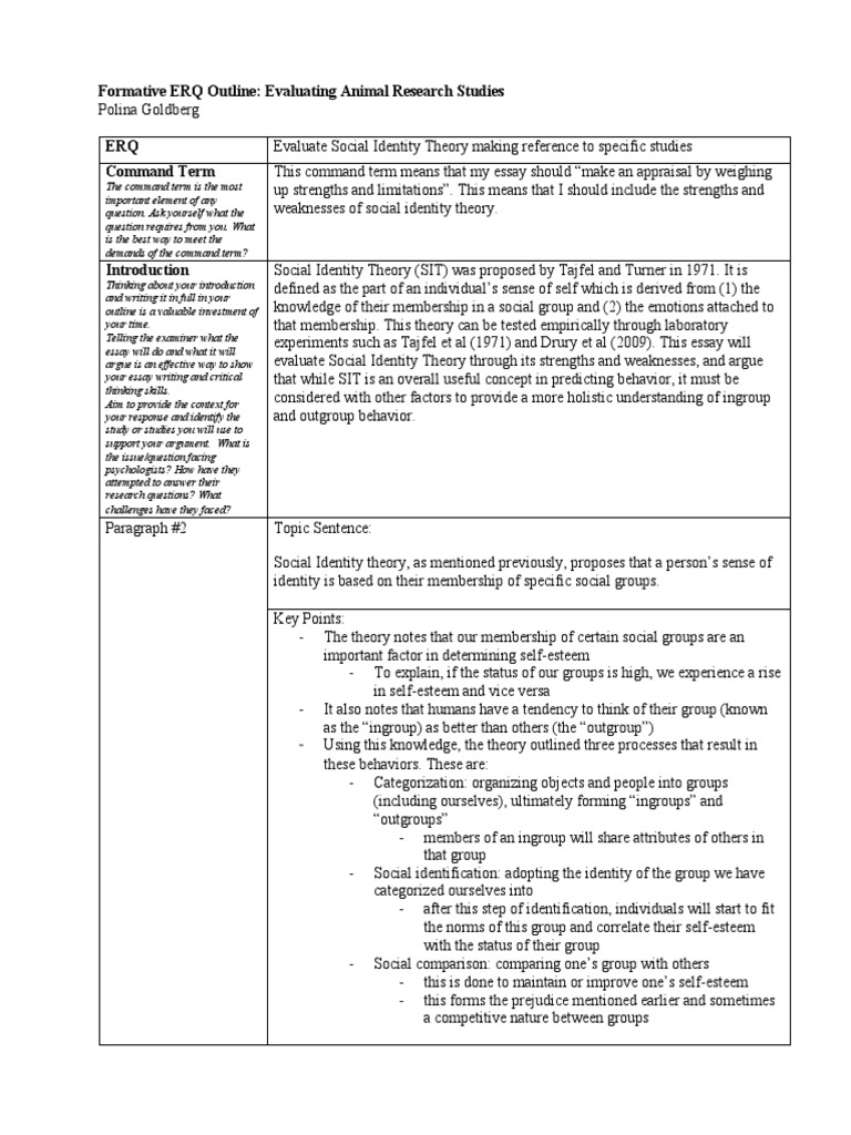 Formative ERQ Outline - Evaluating SIT Studies | PDF | Cognition ...