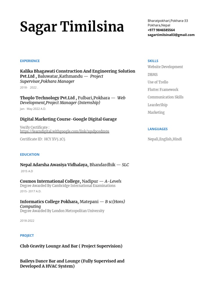 Sagar Timilsina CV | PDF