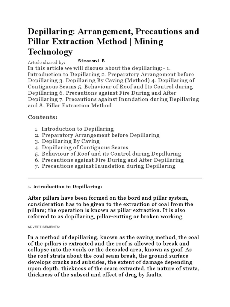 Depillaring With Stowing | PDF | Coal Mining | Mining