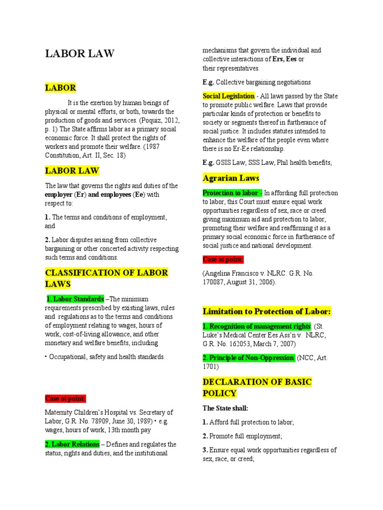 LABOR LAW Lecture 1 | PDF | Cost Of Living | Labour Law