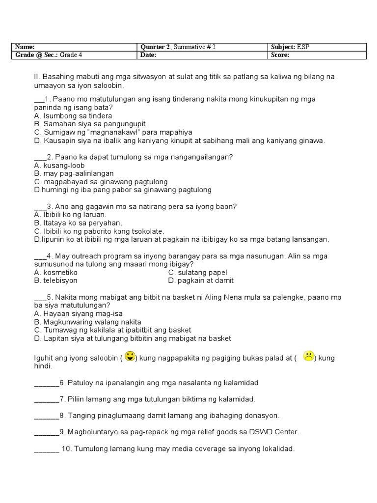 summative test grade 4 q2 | PDF