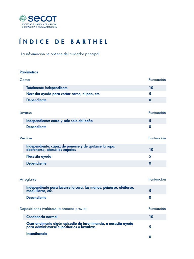 Indice de Barthel | PDF | Higiene