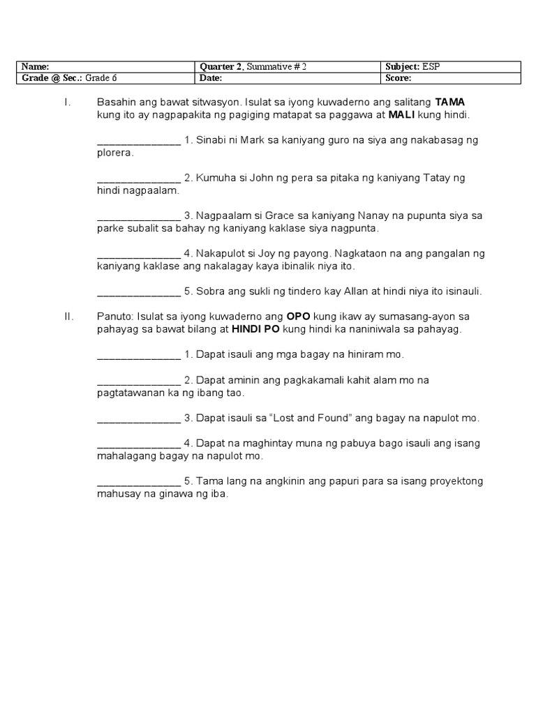 Summative Grade 6 | PDF | Integumentary System | Mass Media