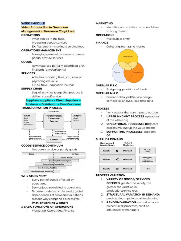 Operations Management NOTES | PDF | Forecasting | Supply Chain