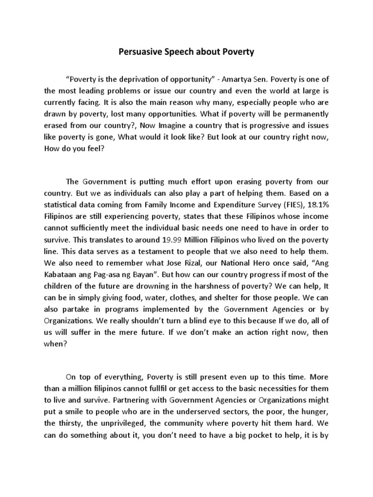 Persuasive Speech About Poverty | PDF | Social Science