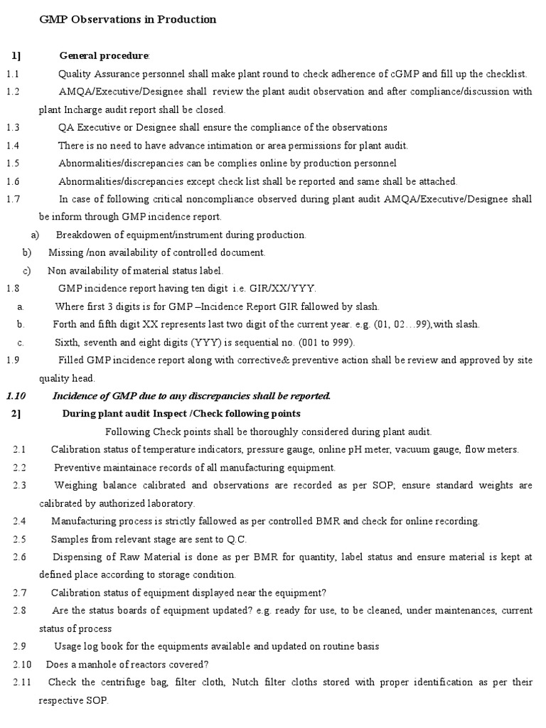 GMP Production Audit Checklist | PDF | Calibration | Audit