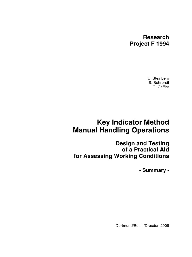 Key Indicator Method Manual Handling Operations: Research Project F ...