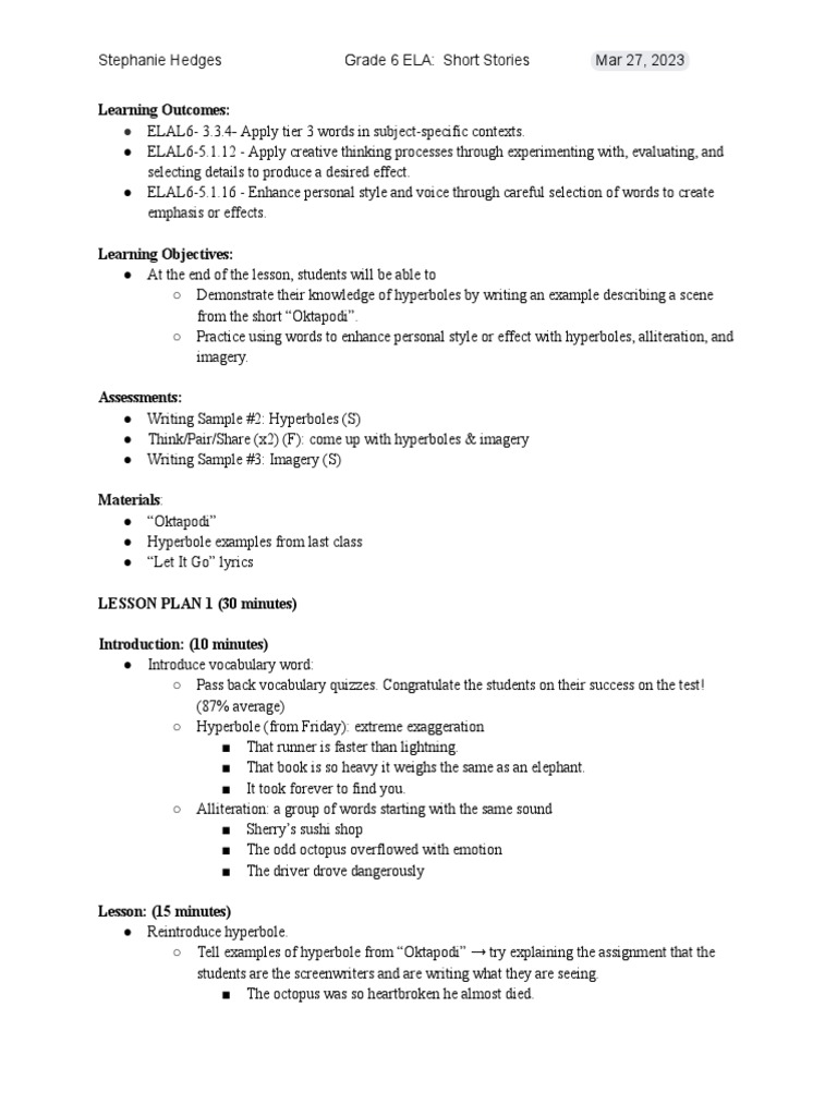 03-27 LP Short Story Hyperbole | PDF | Learning | Cognitive Science