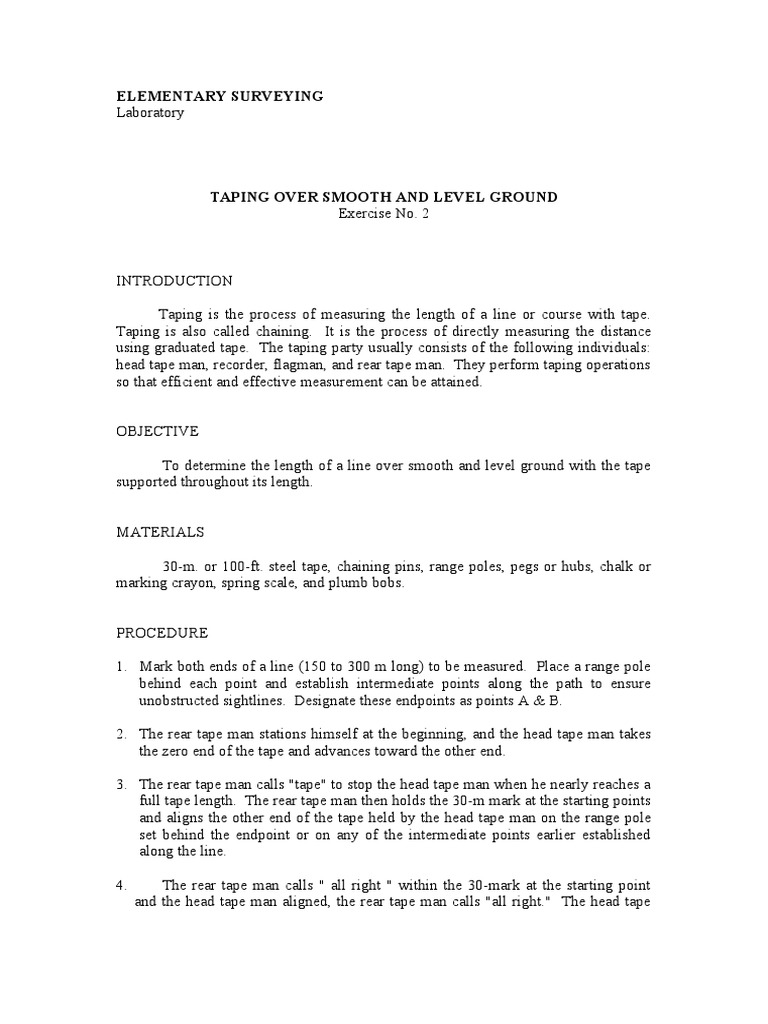 Surveying Lab Ex. 2 (Taping Over Smooth Ground) | PDF | Accuracy And ...