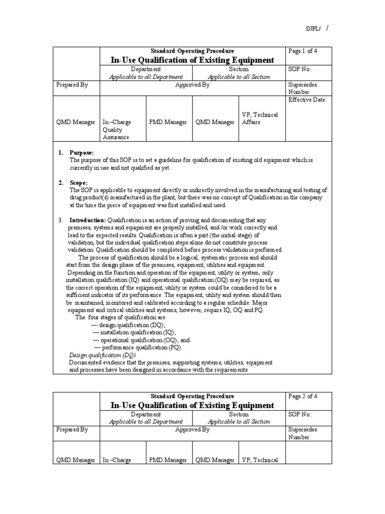 SOP in Use Qualification | PDF | Verification And Validation | Science