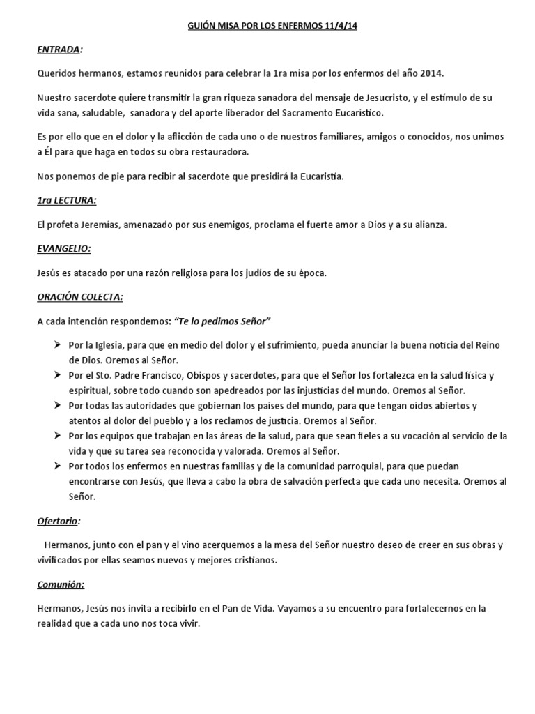 Guión Misa Por Los Enfermos. | PDF