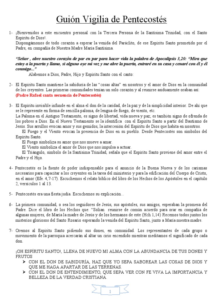 Guión Misa Vigilia de Pentecostés | PDF | espíritu Santo | Pentecostés