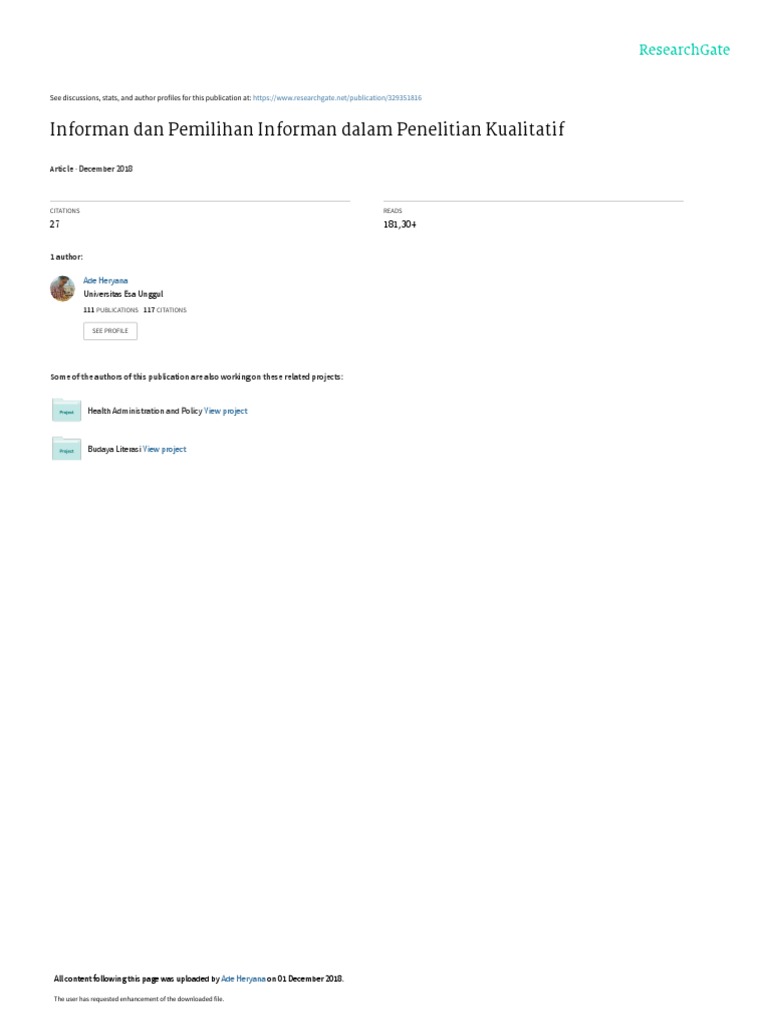 Informan Dan Pemilihan Informan Dalam Penelitian Kualitatif: December ...