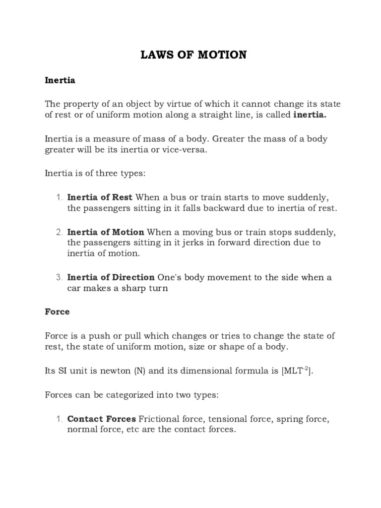 Laws of Motion Notes | PDF | Force | Friction