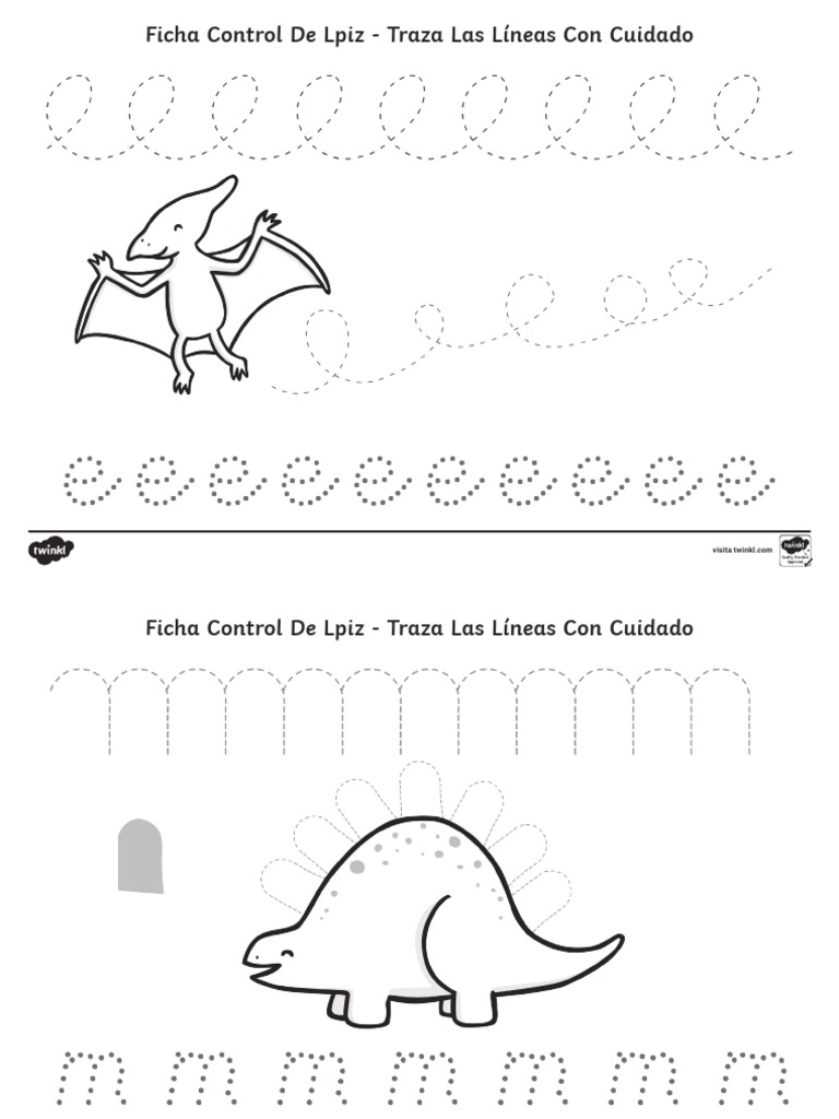 De Dinosaurios Fichas de Motricidad Fina Trazo | PDF