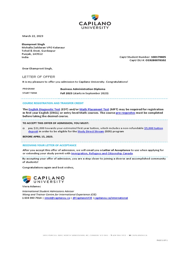 Letter of Offer - 100179805 - India SC | PDF