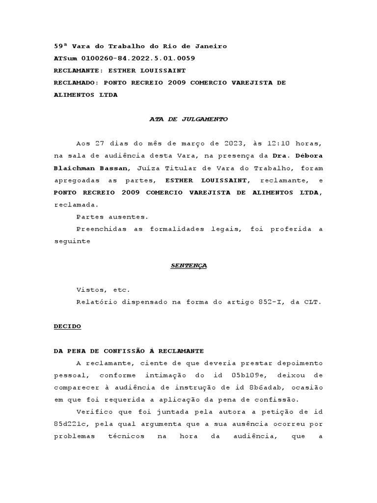 Ata de Julgamento | Download grátis PDF | Confissão (jurídico) | Hora extra