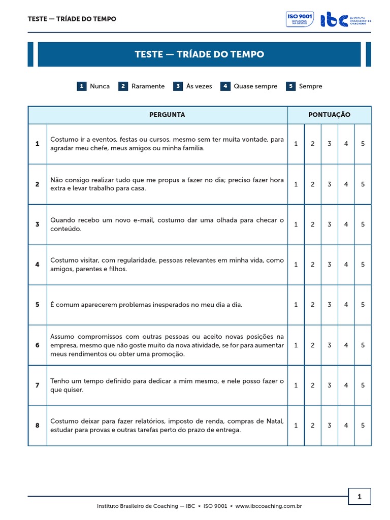 Teste - Tríade Do Tempo: Nunca Raramente Às Vezes Quase Sempre Sempre | PDF
