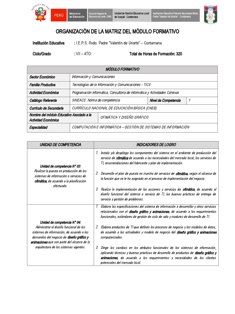 Organización de La Matriz Del Módulo Formativo | PDF | Aprendizaje | Diseño