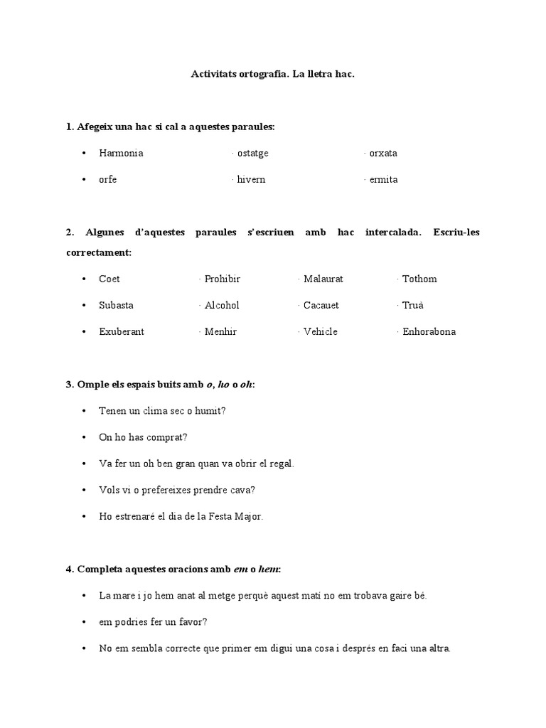 Activitats Ortografia. La Lletra Hac | PDF