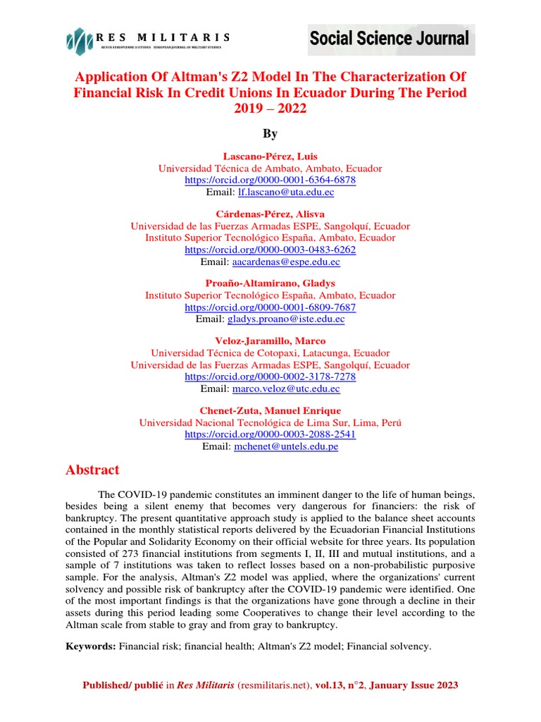 Application of Altman's Z2 Model in The Characterization of Financial Risk in Credit Unions in ...